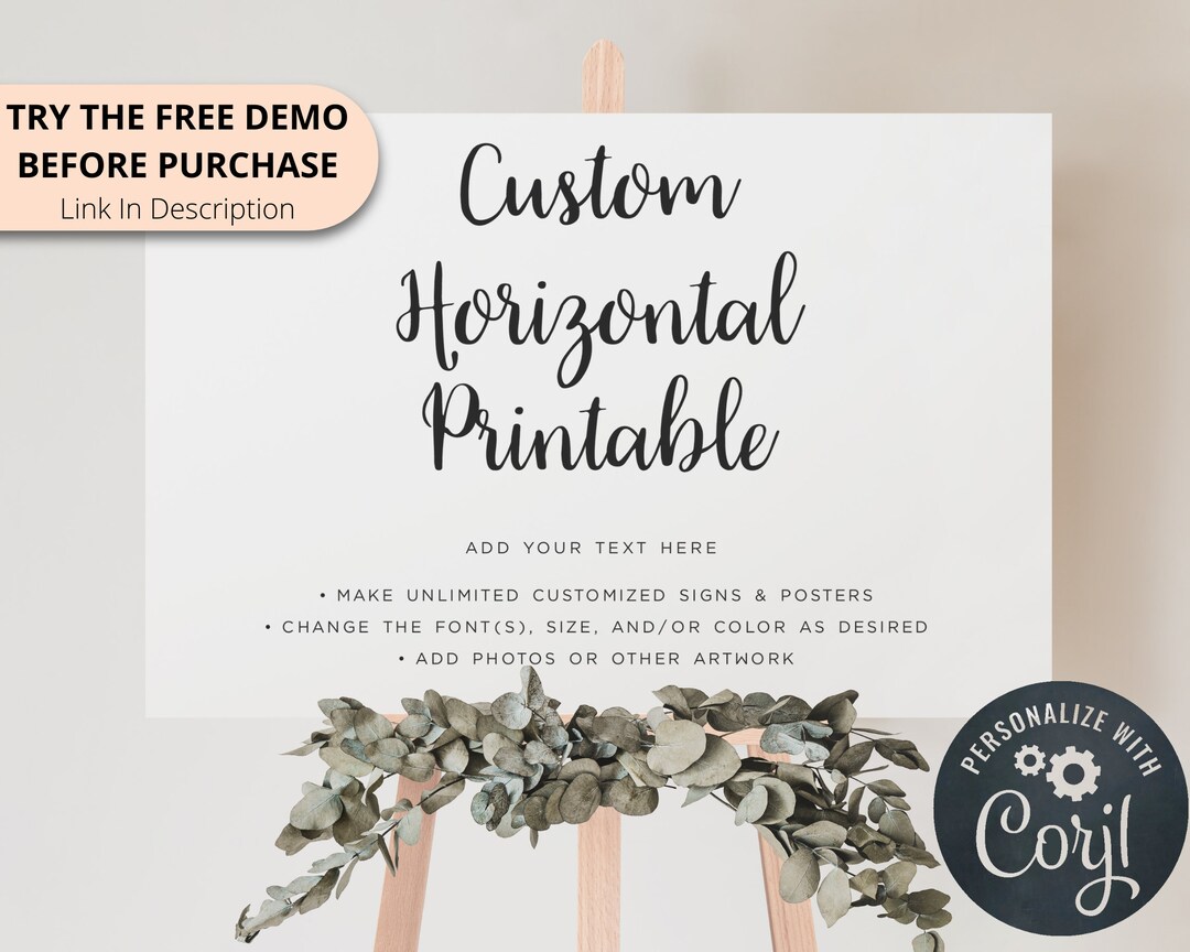 Custom Printable Sign, Horizontal Poster 6 Sizes: 7x5, 10x8, 14x11 ...