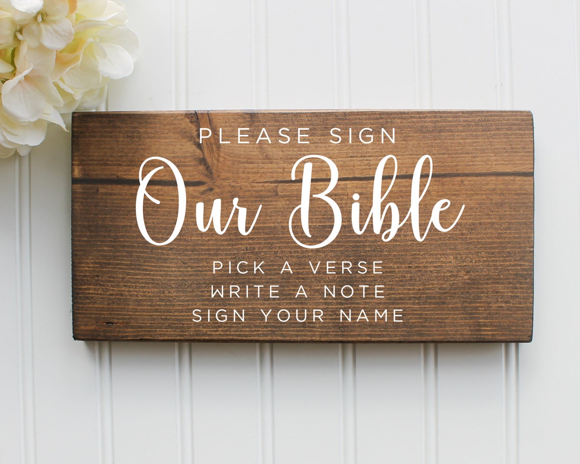 Please Sign Our Bible Wedding Sign Wood Wedding Sign Rustic - Etsy