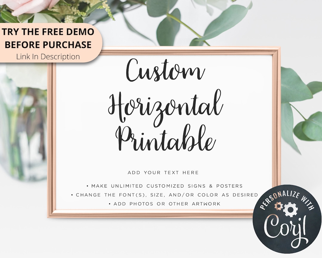 Custom Printable Sign, Horizontal Poster | 6 Sizes: 7x5, 10x8, 14x11 ...