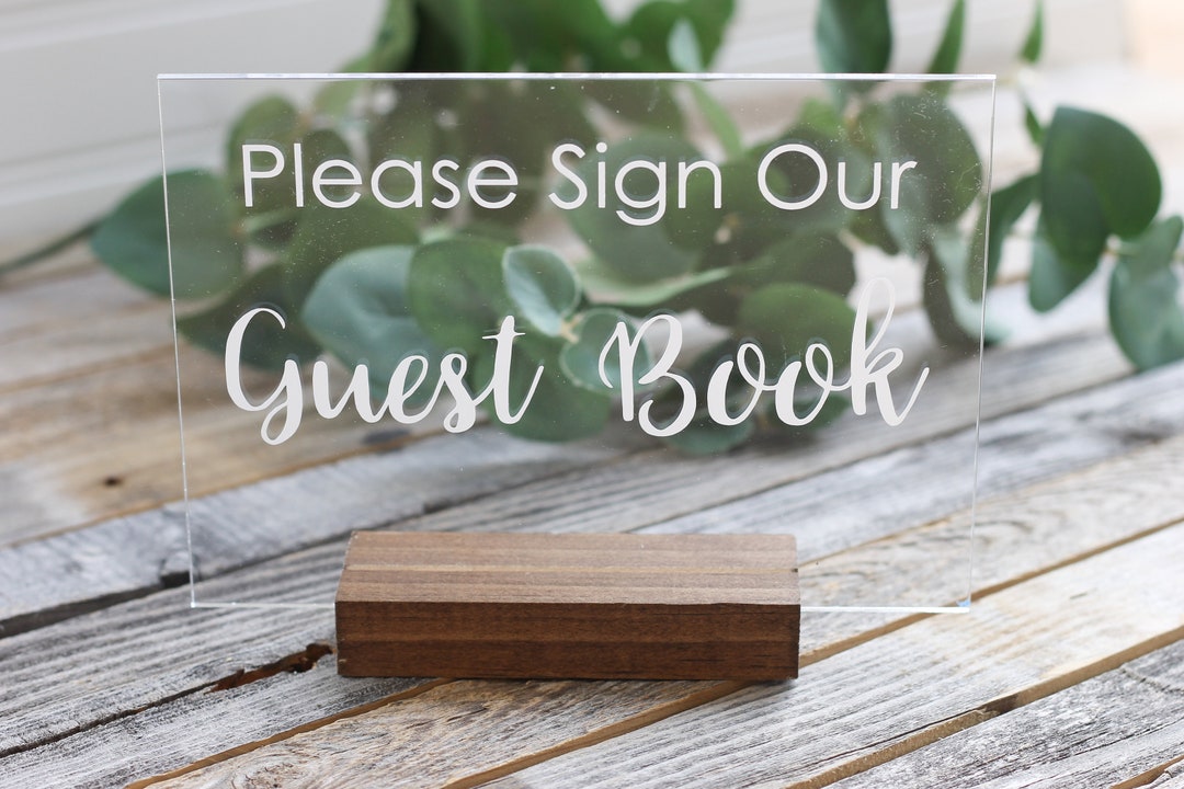 Guest Book Acrylic Table Sign| 5x7, 8x10| READY TO SHIP| White Silver ...