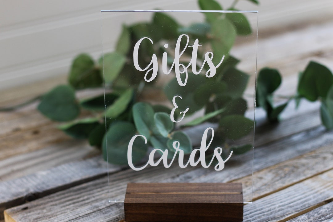 Gifts and Cards Acrylic Table Sign| 5x7 8x10| White Silver Gold| Rustic ...