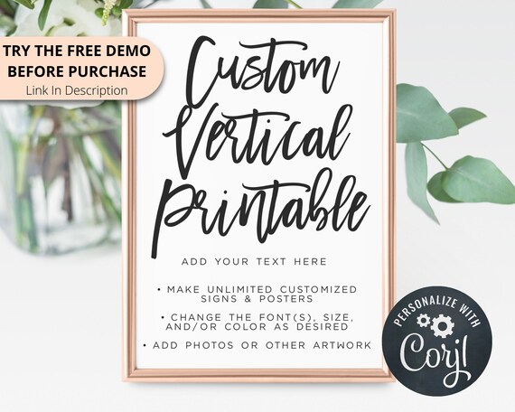 Custom Printable Sign Vertical Poster 6 Sizes: 5x7 8x10 - Etsy