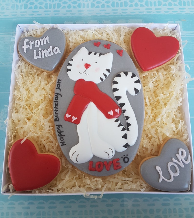 Cat Themed Cookies / Personalised Cookies / Birthday Present Valentine ...