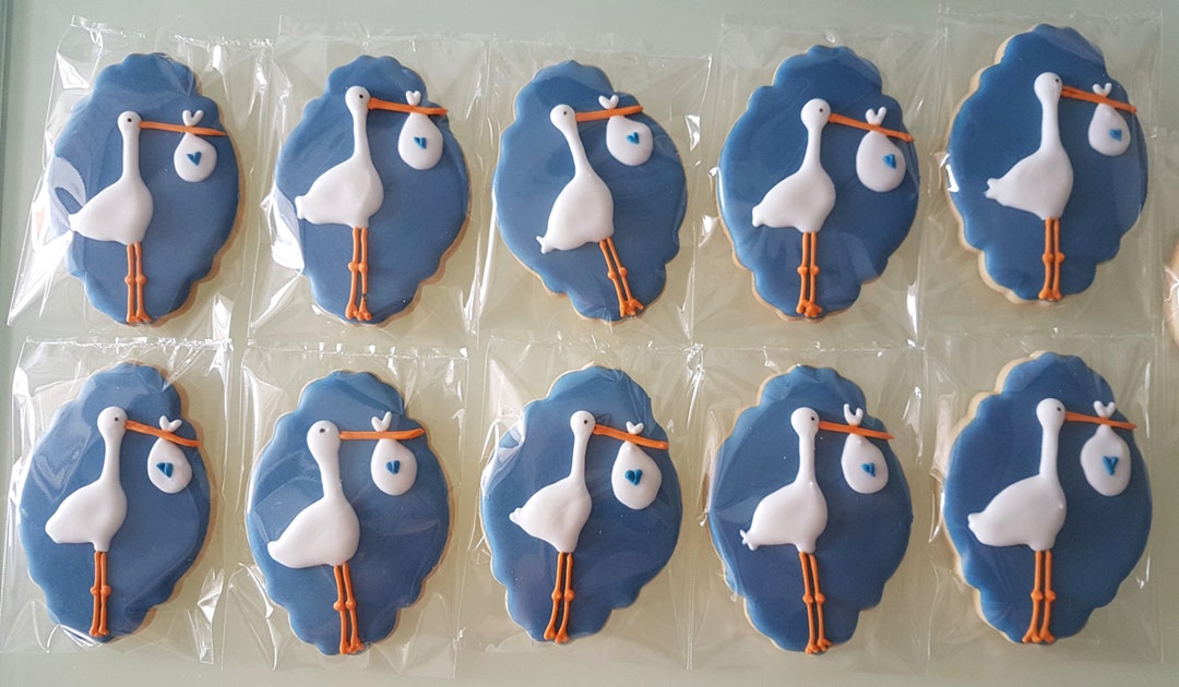 10 Stork Cookies, Baby Shower Cookies, Baby Shower Biscuits, Baby ...