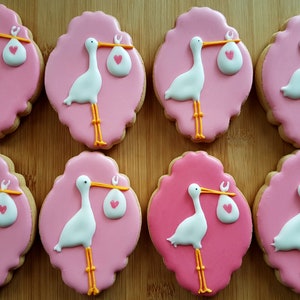 10 Stork Cookies, Baby Shower Cookies, Baby Shower Biscuits, Baby ...