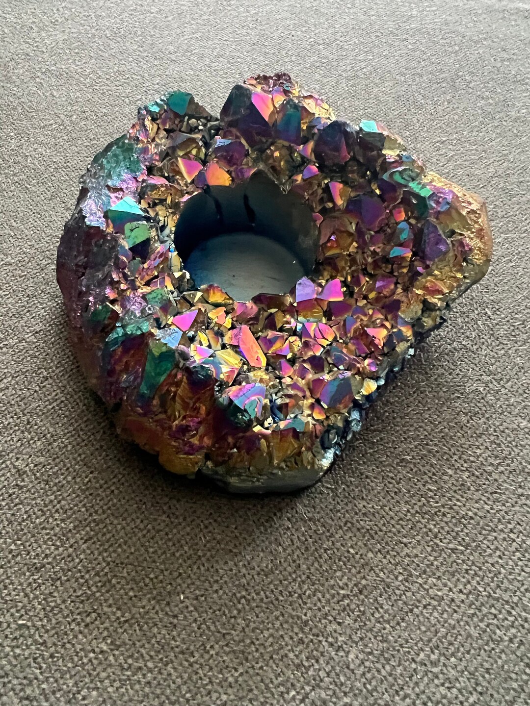 Rainbow Aura Amethyst Cluster Candle Holder, Titanium Aura Amethyst ...