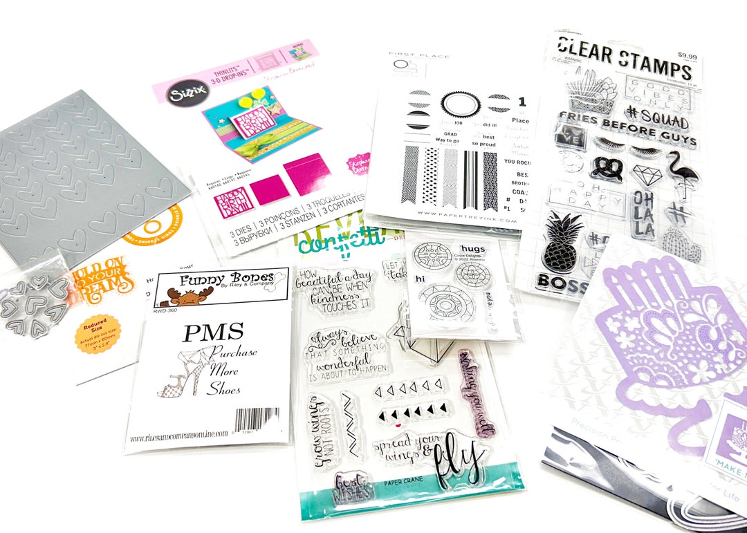 Sentiment Stamp and Die Set Destash, Birthday Stamps, Gently Used Clear ...