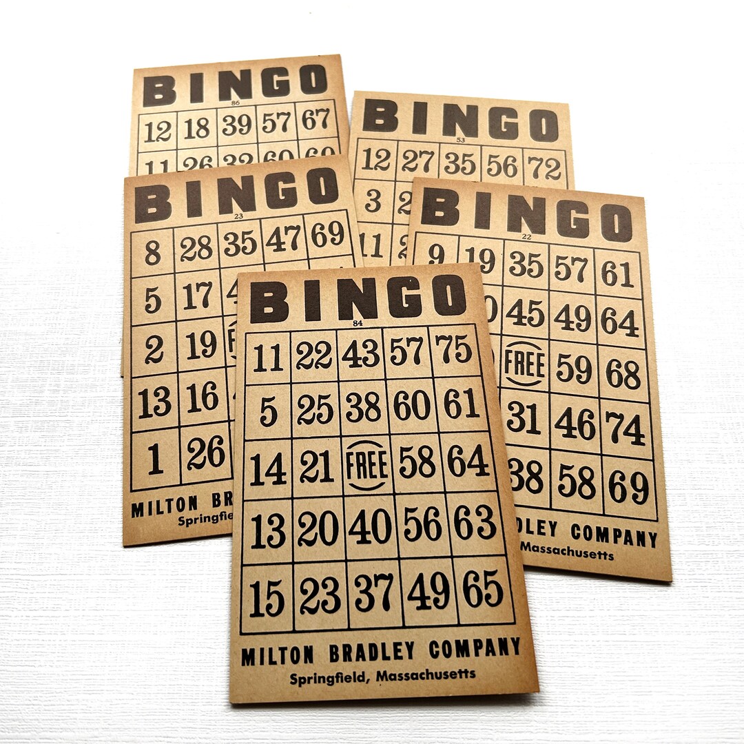 Kraft-colored Bingo Cards, Vintage Bingo Cards, 1950s Bingo Cards, Set ...