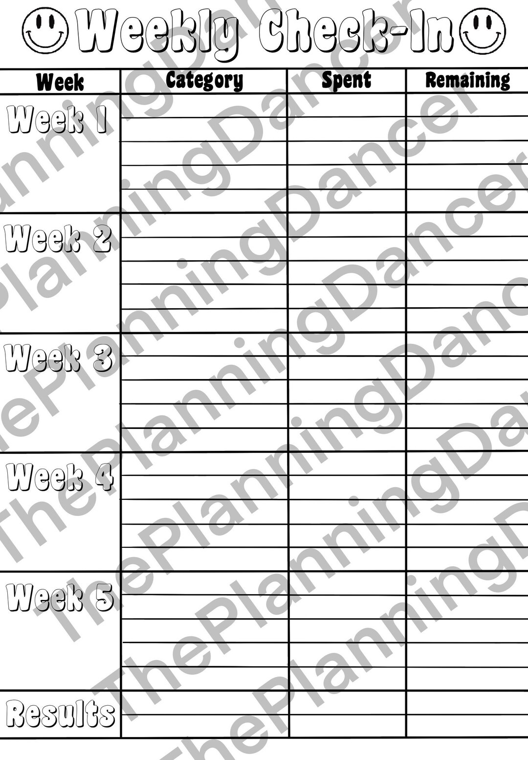 Smiley Weekly Check-in Digital Weekly Check-in Printable - Etsy