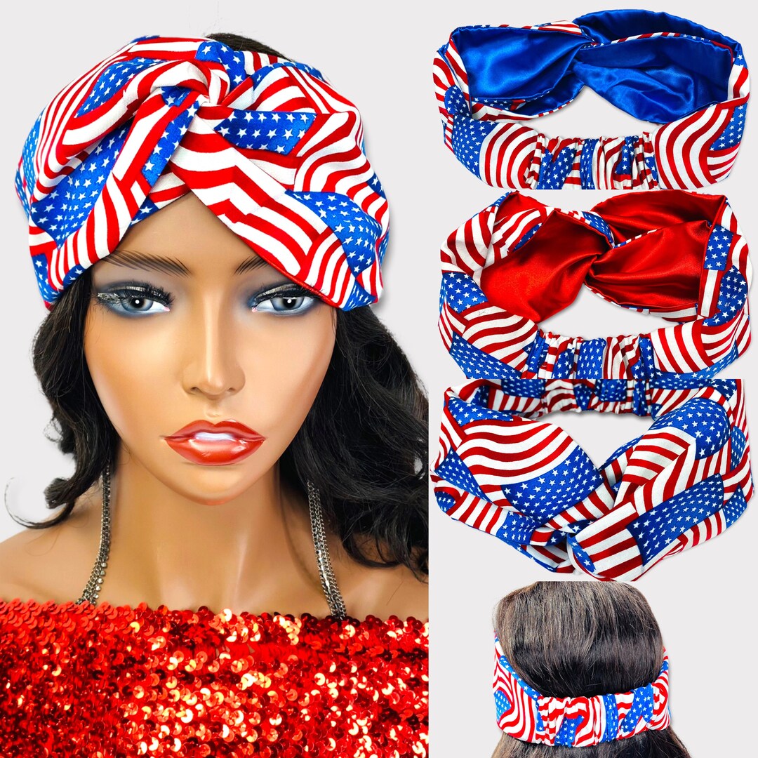 SATIN LINED HEADBAND, Patriotic American Flag Headband, Headband Turban ...
