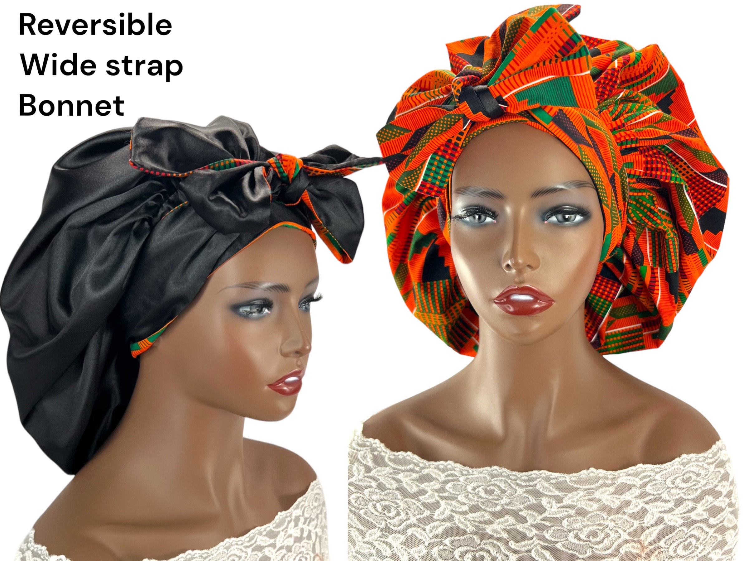 Reversible Ankara Bonnet, Satin-lined Headwrap, Wide Straps - Etsy