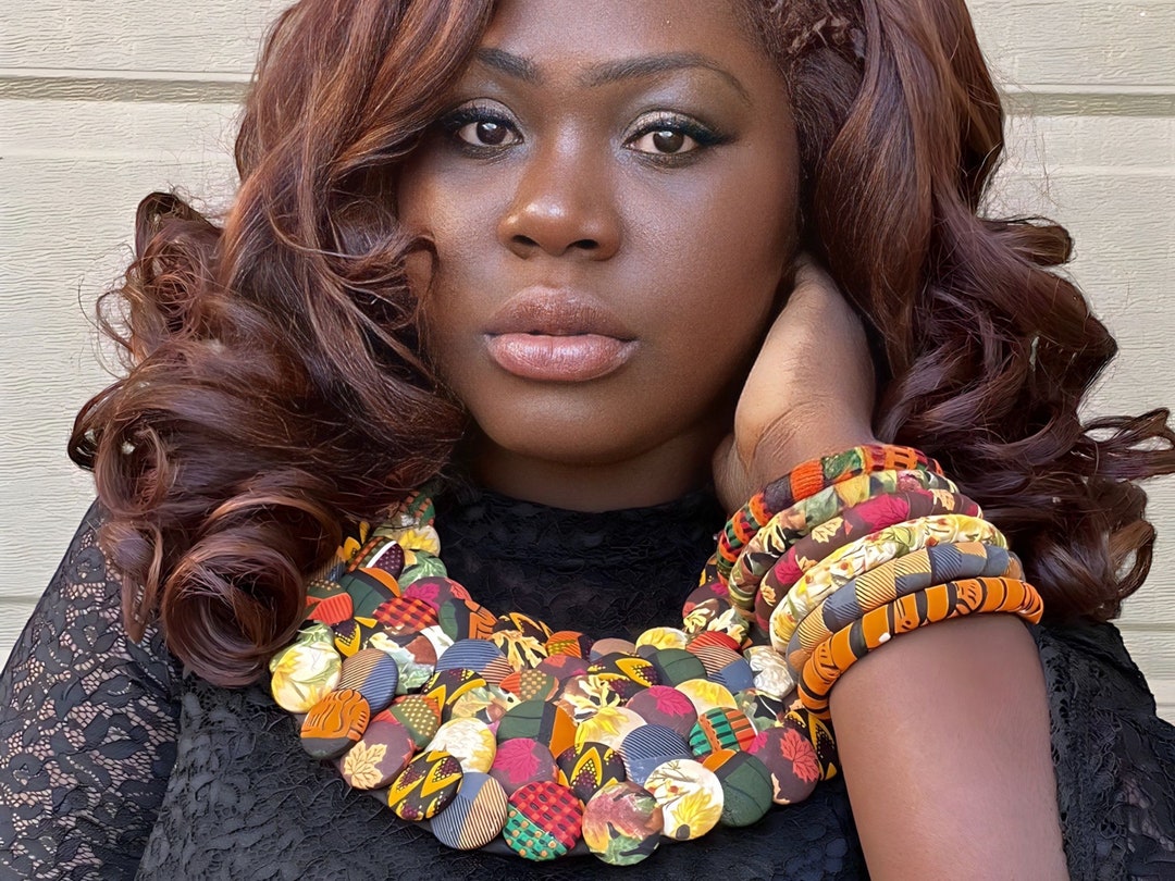 Ankara Bib Necklace, African Print Button, Statement Jewelry - Etsy