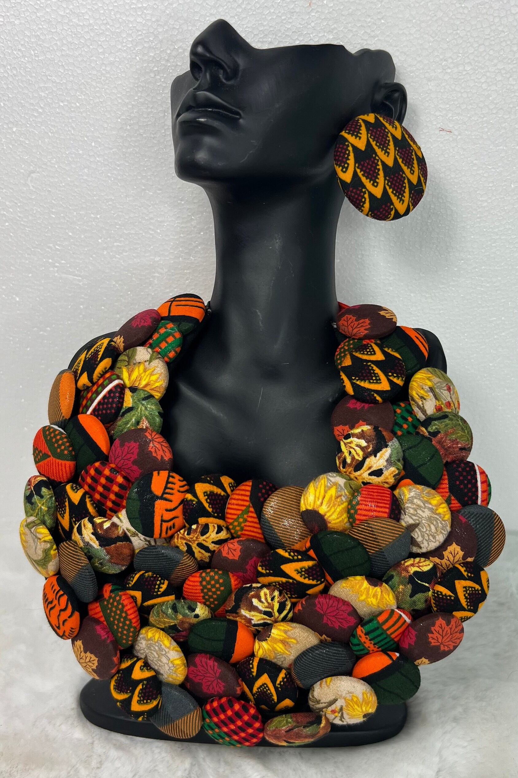Ankara Bib Necklace, African Print Button, Statement Jewelry - Etsy