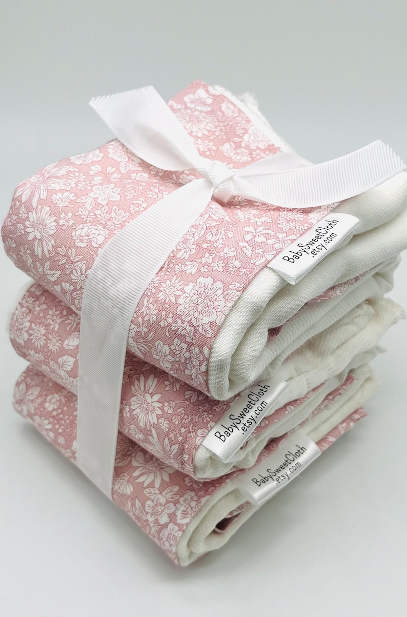 Baby Burp Cloths | Pink and Peach Floral Burp Rags | Pastel Floral Burp ...