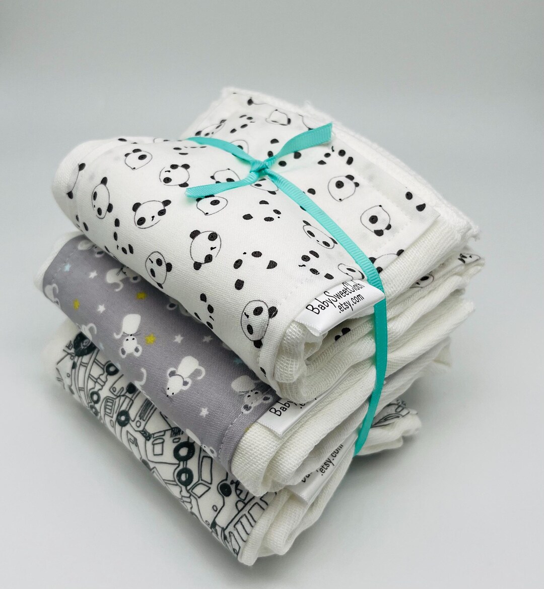 Panda & Mice Burp Cloth Set: 100% Cotton AIO Diaper Burp Cloths - Etsy