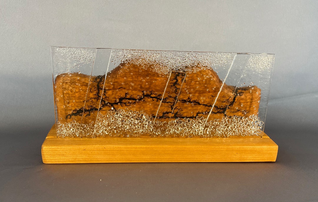Winter / Wood and Glass Sculpture / Fractal Burning / Home Decor ...
