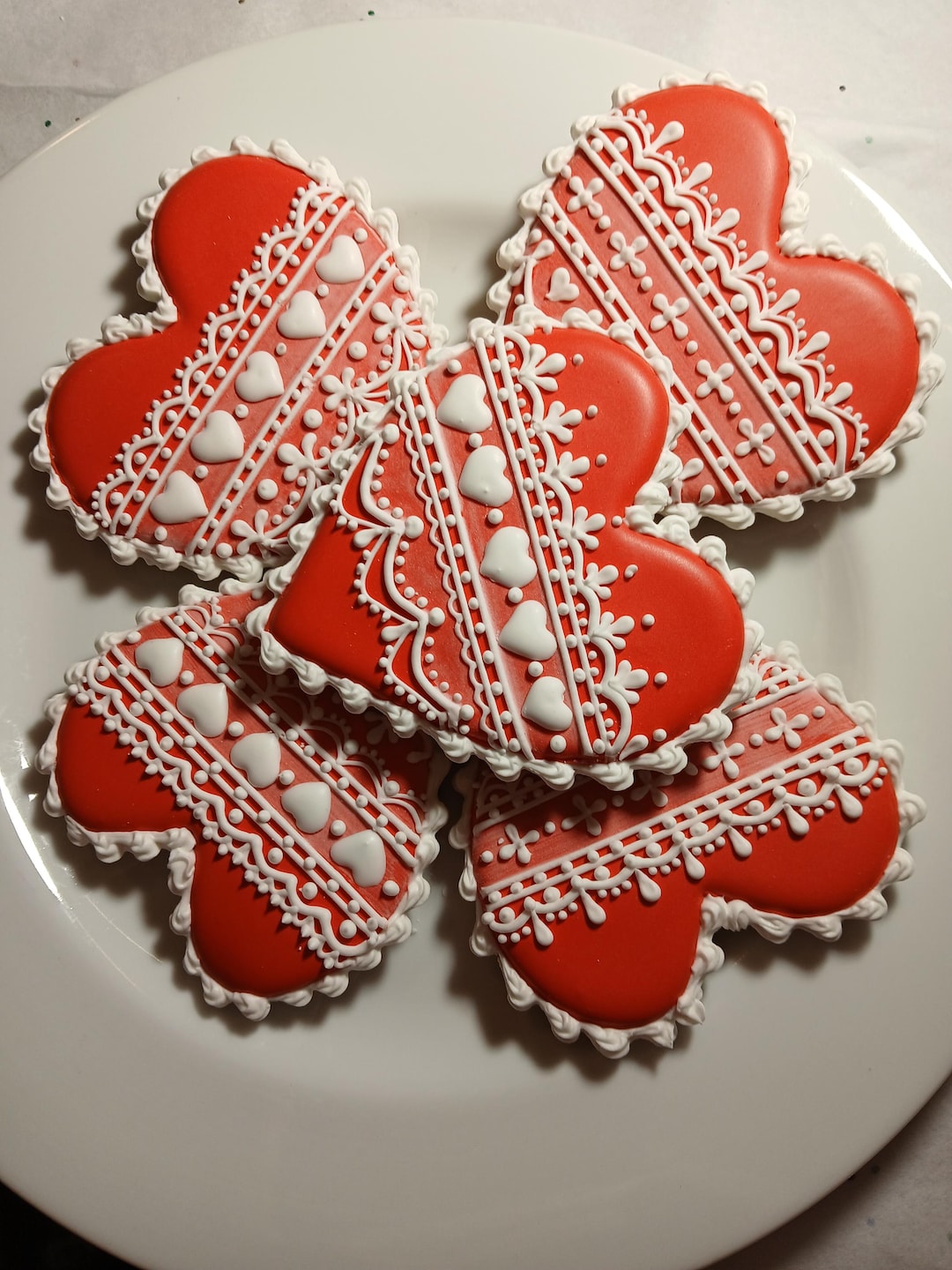 6 Valentines Day Lace Heart Cookies, Red, Love, Royal Icing, Sugar ...