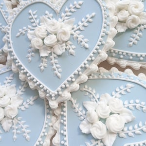 6 Lace Heart Sugar Cookies: Blue, White Rose Royal Icing (set of 6) - Etsy