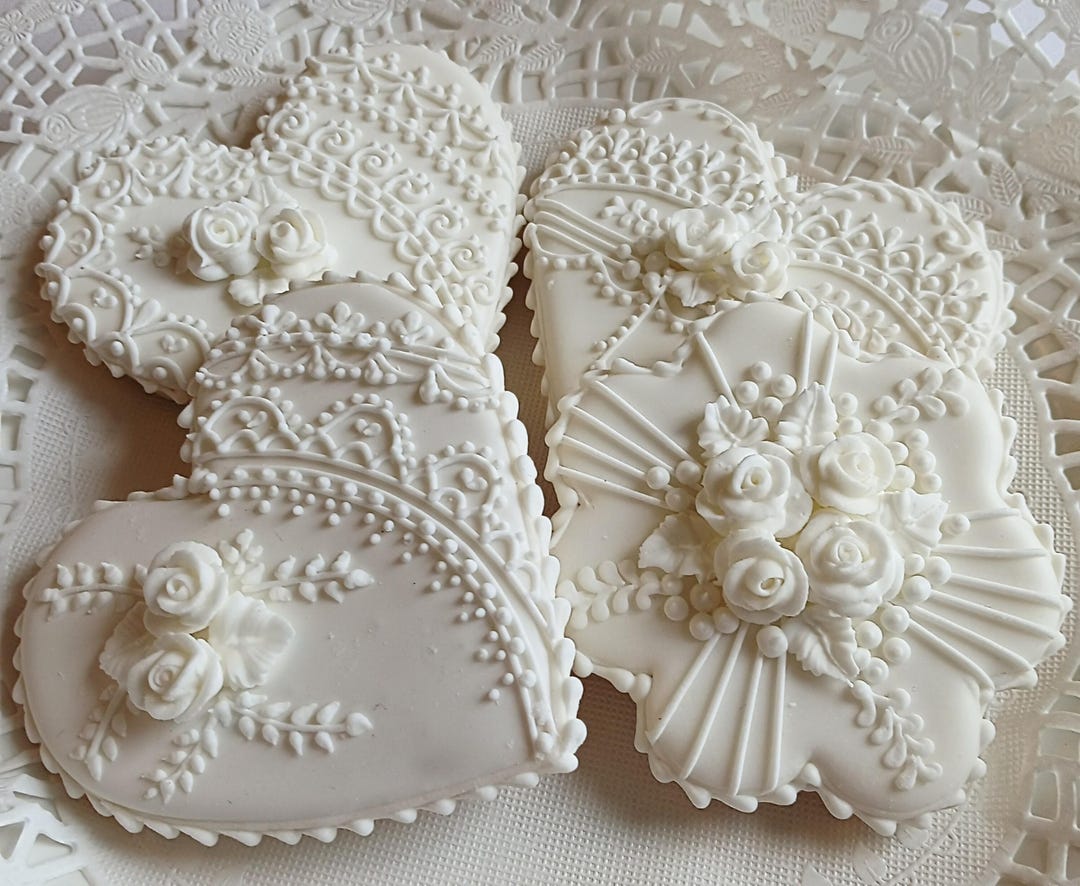 12 Lace Cookie Wedding Favors, Royal Icing Sugar Cookies - Etsy