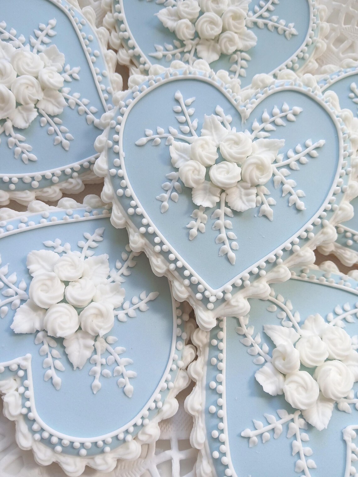 6 Lace Heart Sugar Cookies: Blue, White Rose Royal Icing (set of 6) - Etsy