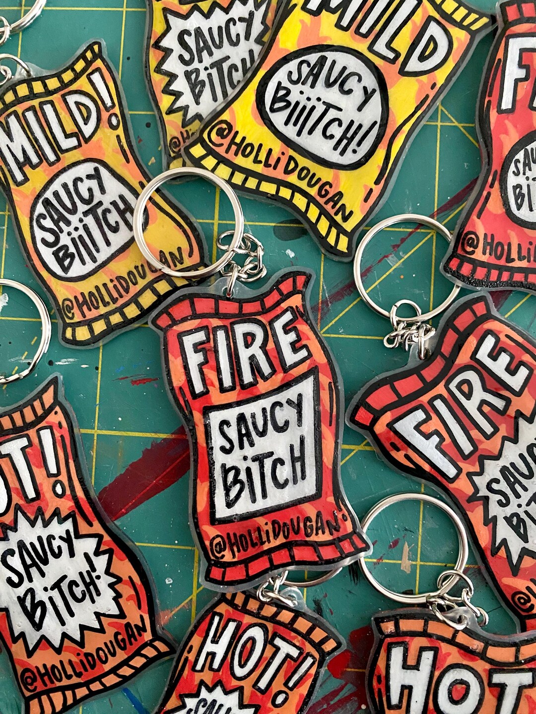 Funny Hot Sauce Packet Keychains - Handmade Shrinky Dinks - Etsy