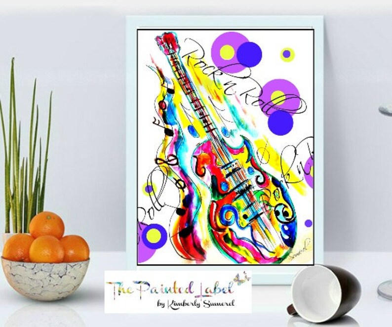 Rock N Roll Print, Guitar Art Print, Abstract Art, Musical Print, Pop ...
