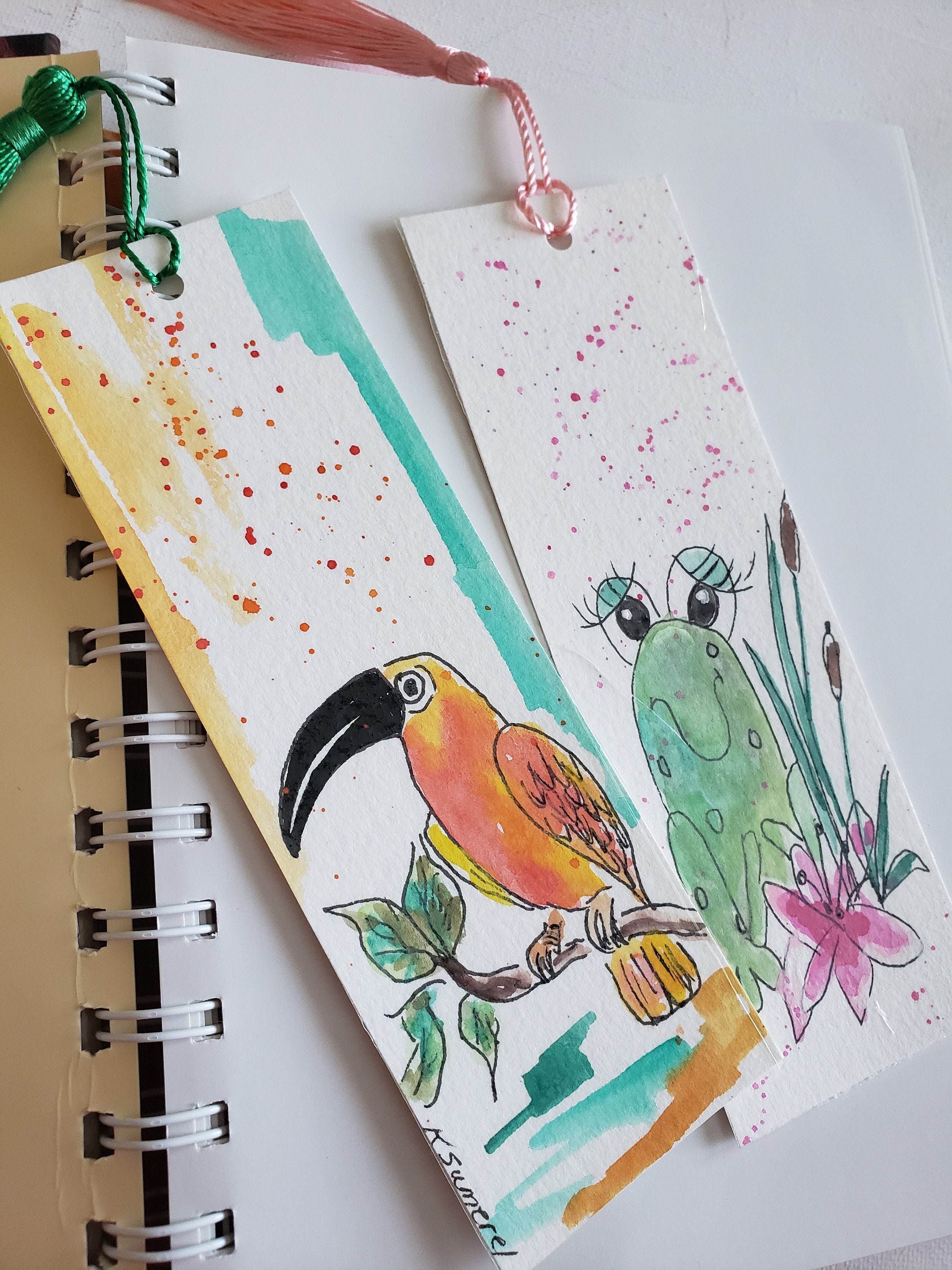 Hand Painted Bookmark, Watercolor Art, Frog Gift, Bird Gift, Animal ...