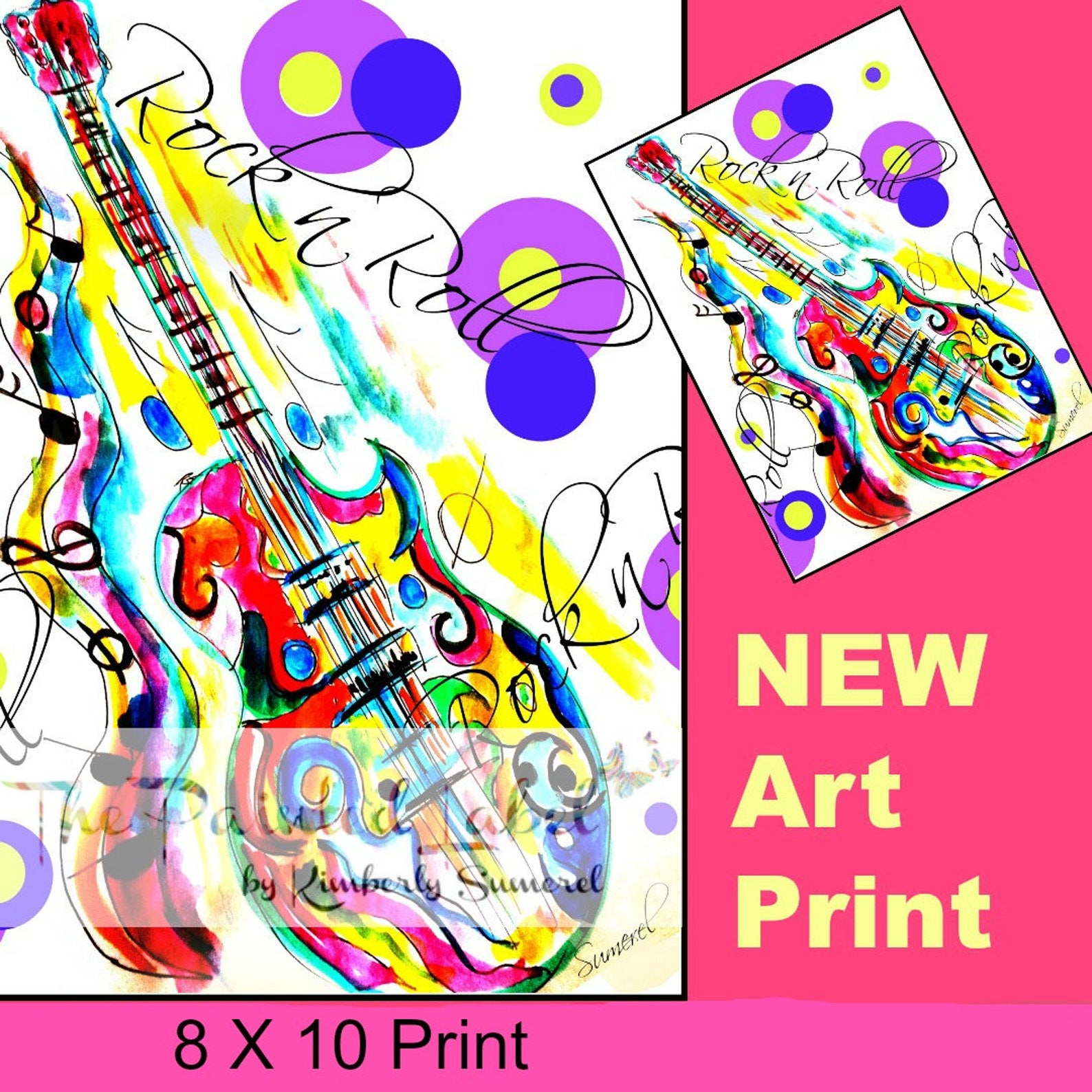 Rock N Roll Print, Guitar Art Print, Abstract Art, Musical Print, Pop ...