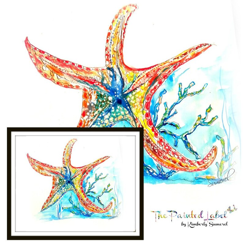 Starfish Art-starfish Painting-ocean Art-coastal Art-beach Art-beach ...