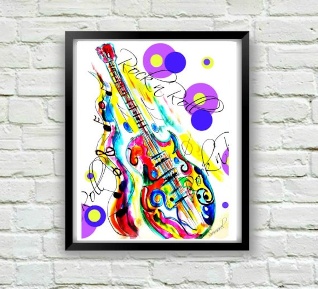 Rock N Roll Print, Guitar Art Print, Abstract Art, Musical Print, Pop ...