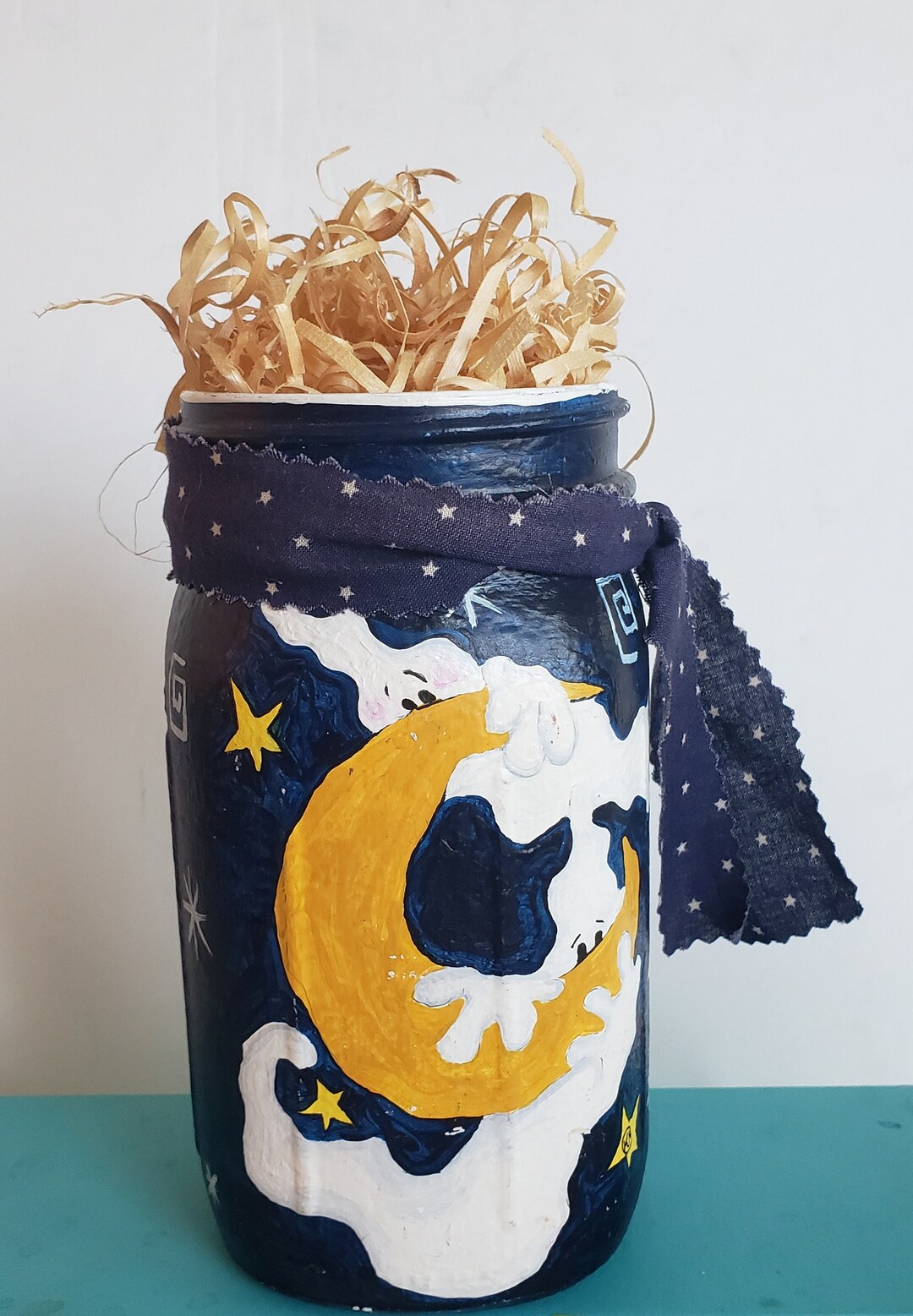 Halloween Decor, Ghost Jar, Treat Jar, Holiday Gift, Candy Jar, Painted ...