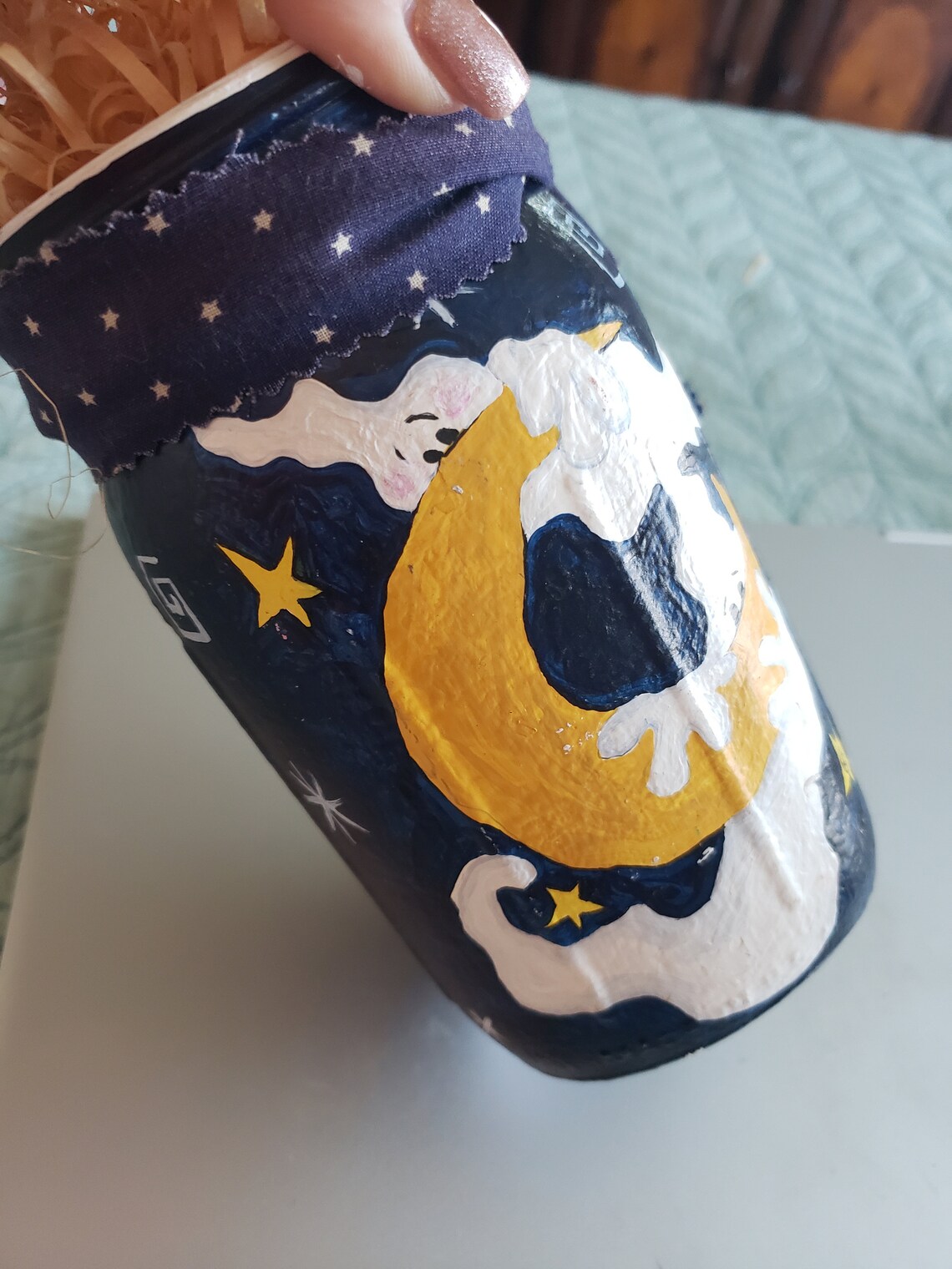 Halloween Decor, Ghost Jar, Treat Jar, Holiday Gift, Candy Jar, Painted ...