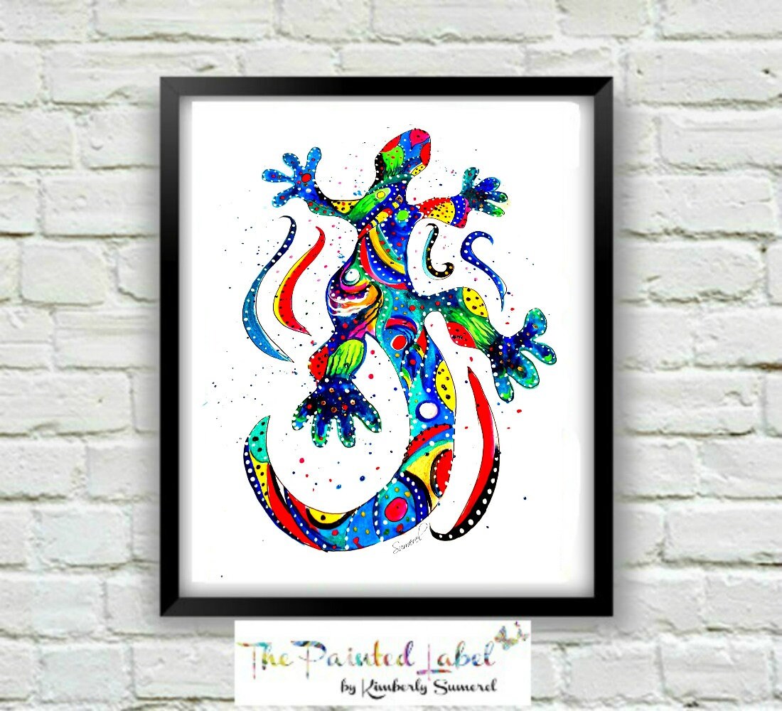 Gecko Print-animal Art-kids Room Art-gecko Painting-mexican Folk Art ...