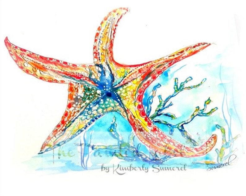 Starfish Art-starfish Painting-ocean Art-coastal Art-beach Art-beach ...