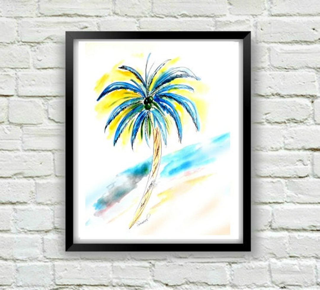Palm Tree Print, Watercolor Beach Art, Beach Art, Palm Tree Painting ...