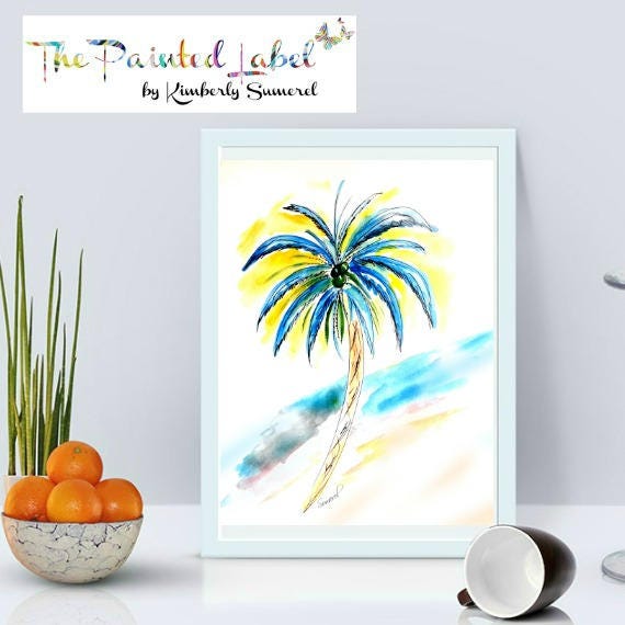 Palm Tree Print, Watercolor Beach Art, Beach Art, Palm Tree Painting ...