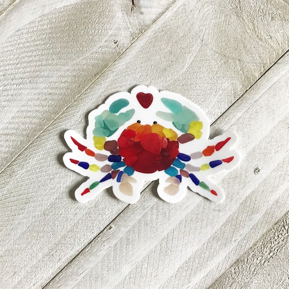Waterproof Sticker Crab Vinyl Sticker Sea Glass Sticker - Etsy