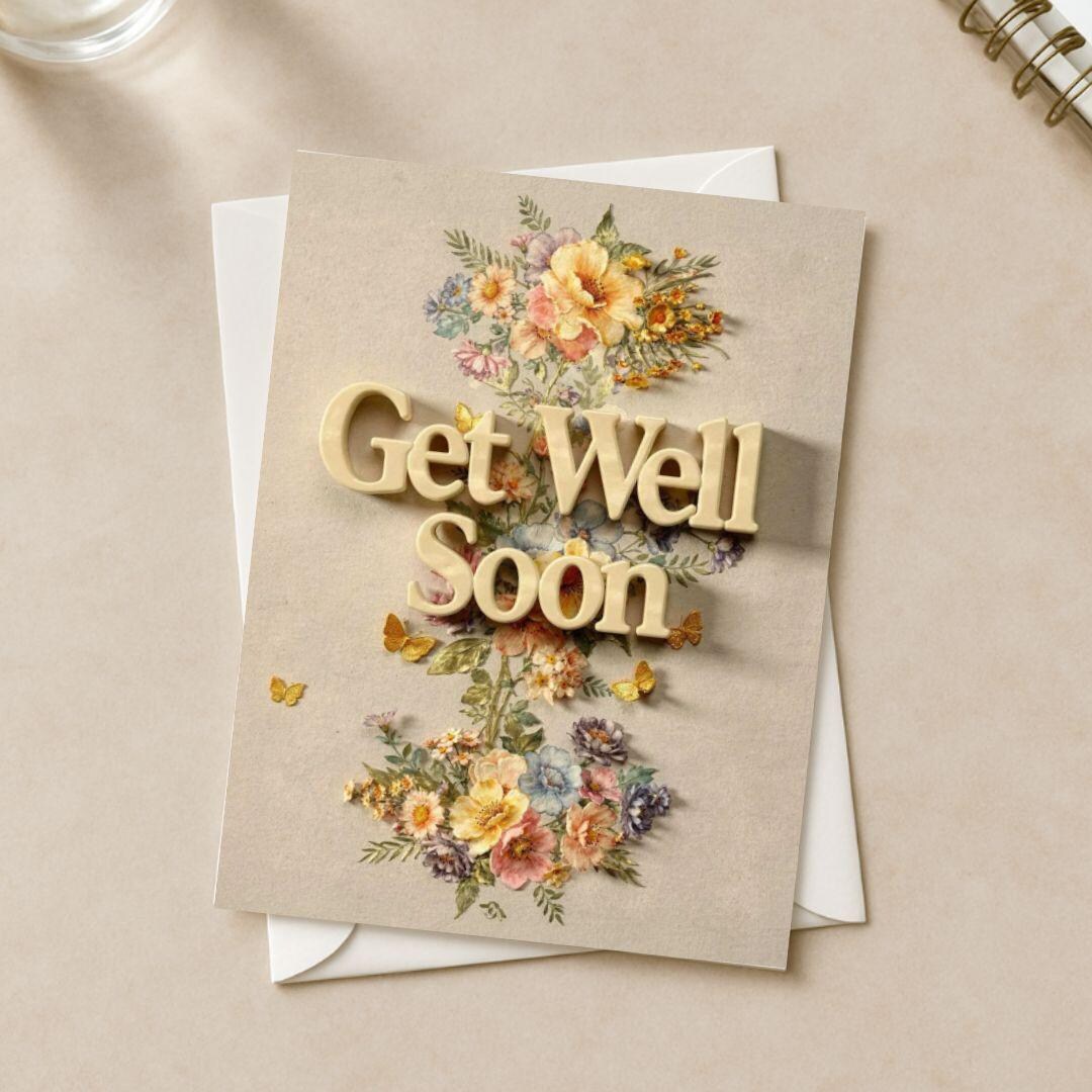Get Well Soon Digital Card : Vintage Inspired Flowers, Blank (digital ...