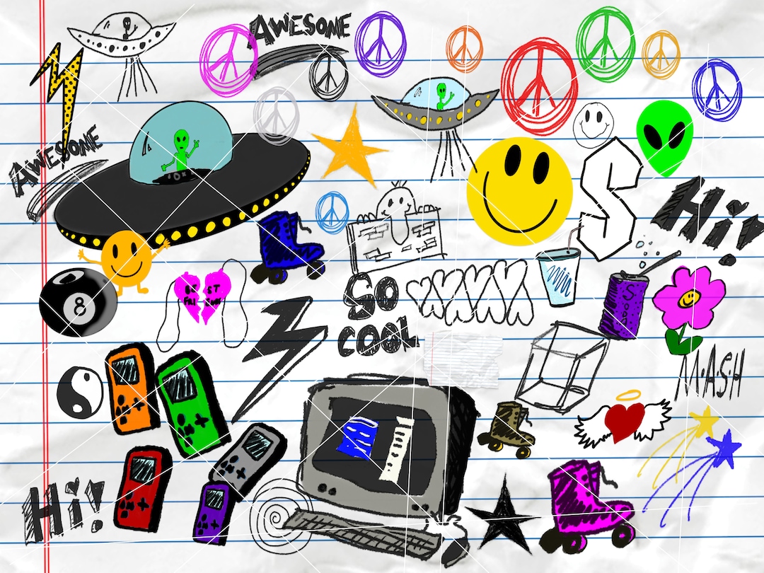 Hand Drawn 1990s 2000s Doodle Theme Groovy Clip Art Png Digital ...