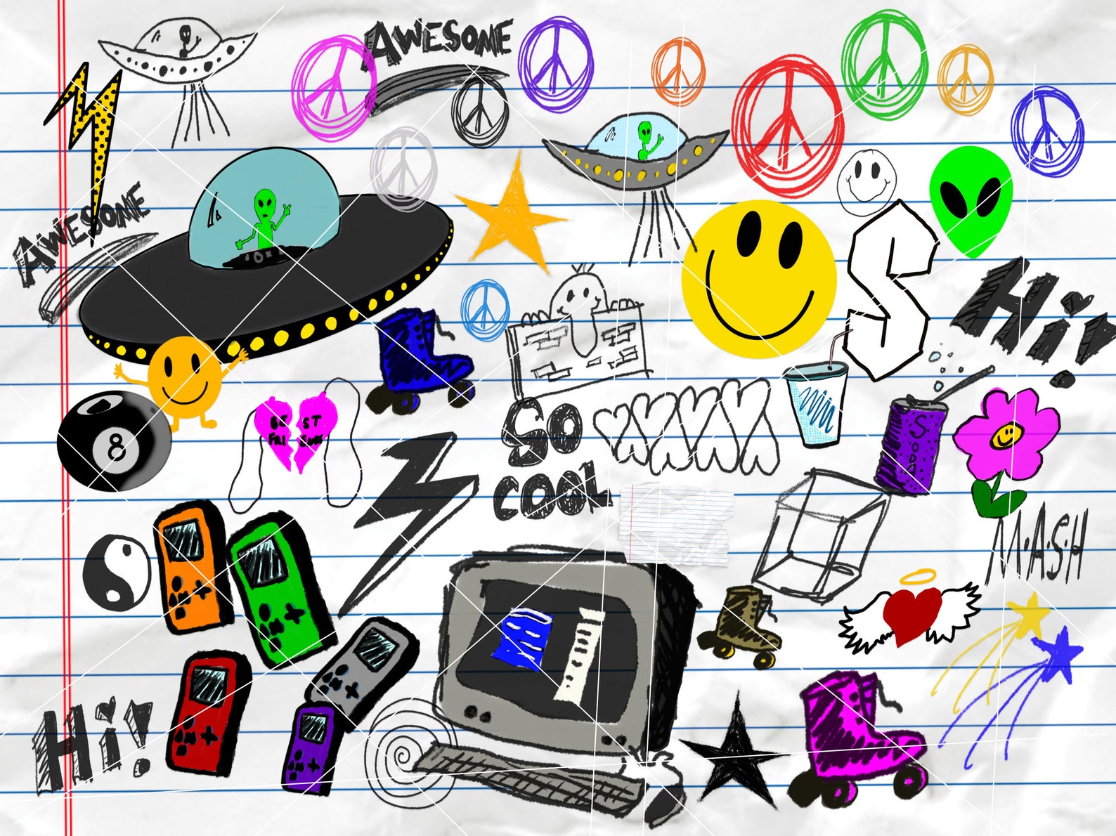Buy Hand Drawn 1990s 2000s Doodle Theme Groovy Clip Art Png Online in ...