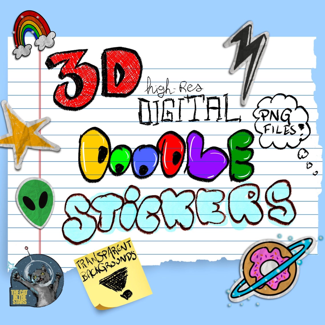 3D Digital Doodle Stickers Hand Drawn Retro Style 2000s 1990s - Etsy