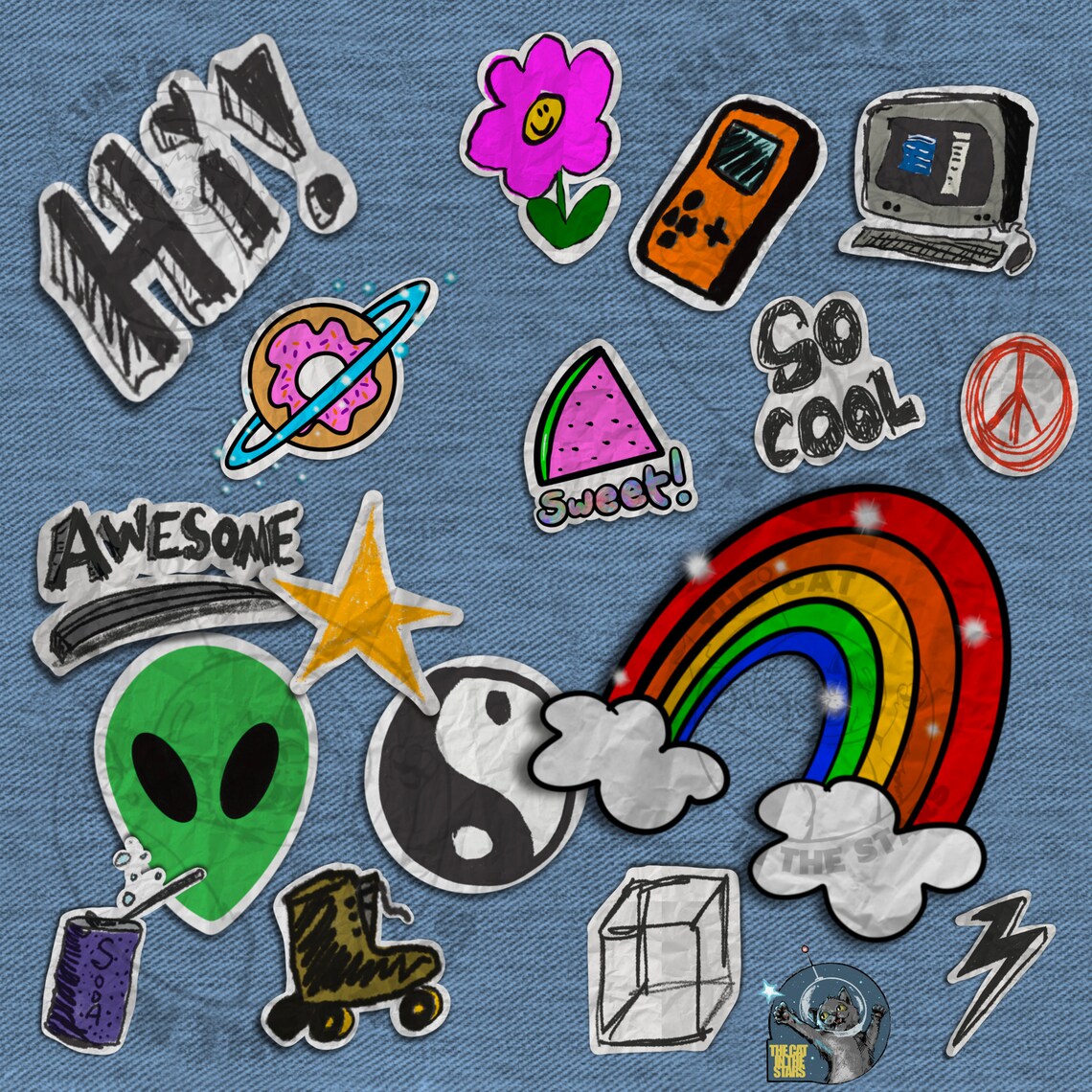 3D Digital Doodle Stickers Hand Drawn Retro Style 2000s 1990s - Etsy