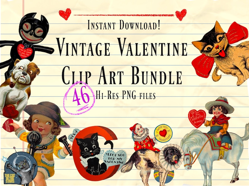 Vintage Valentines Day Clip Art BUNDLE 46 Hi Res Png Files - Etsy