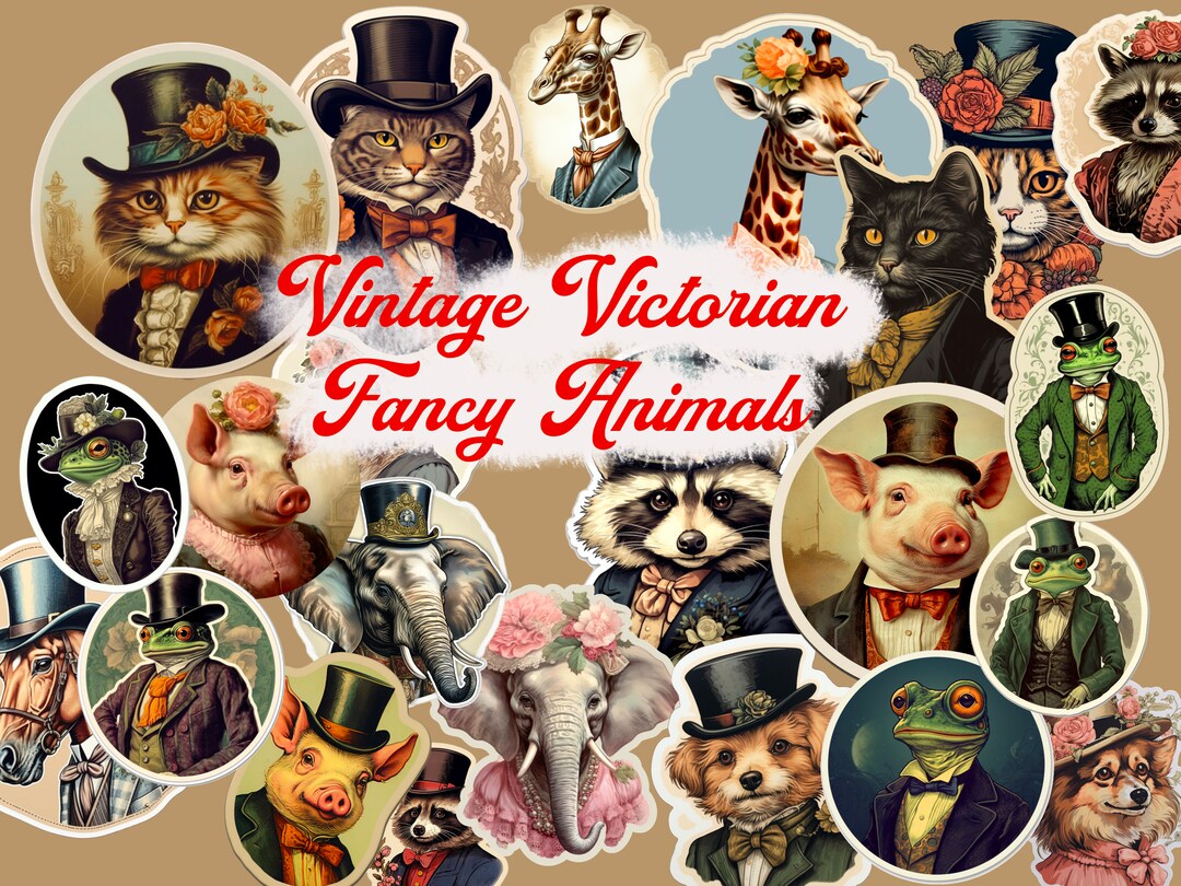 PNG Clip Art Vintage Victorian Dapper Animals Digital Files Stickers ...