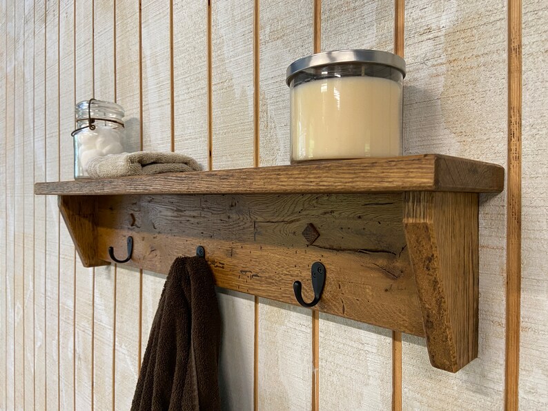 Reclaimed Barnwood Coat Rack With Shelf and Key Hook Entryway - Etsy
