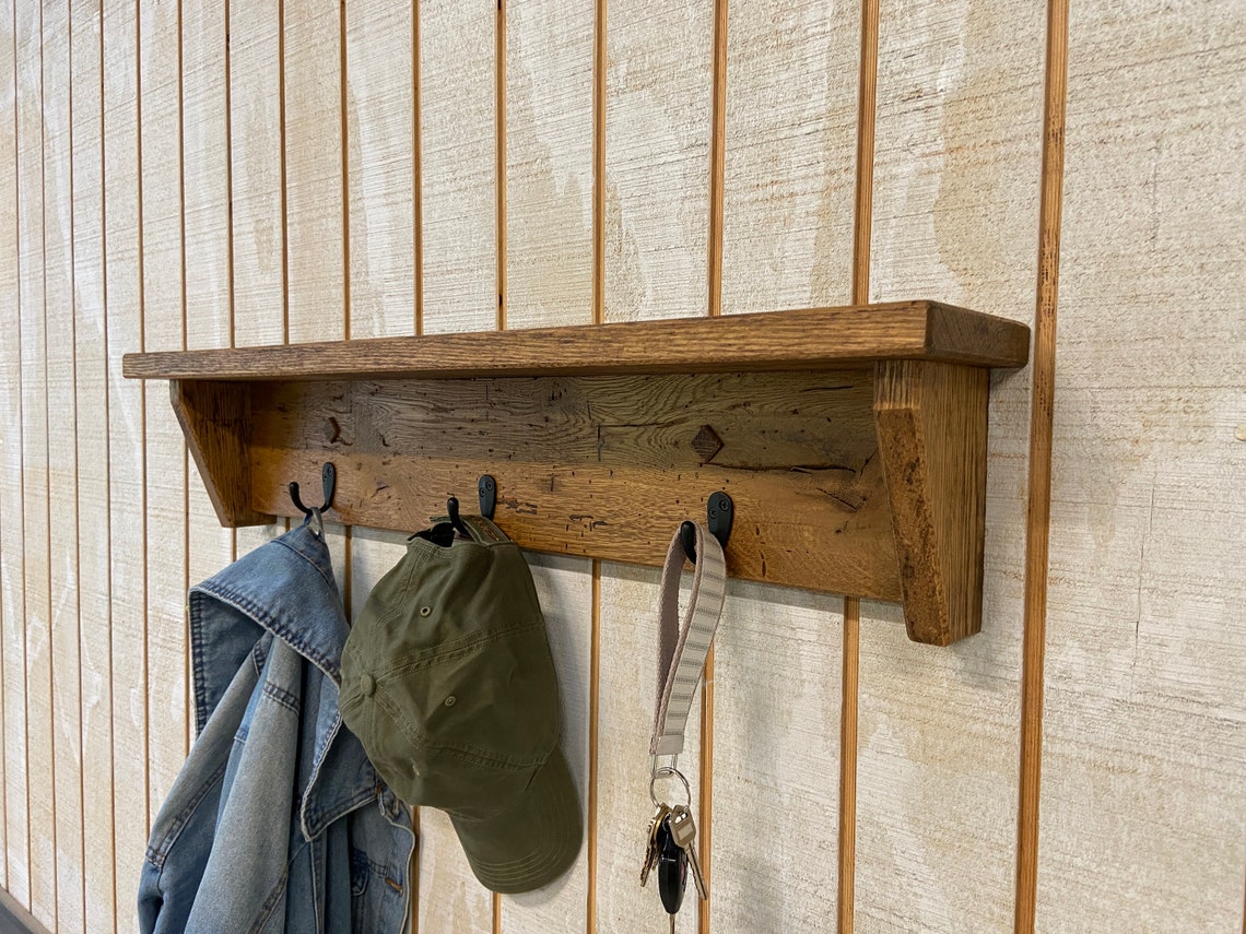 Reclaimed Barnwood Coat Rack With Shelf and Key Hook Entryway - Etsy