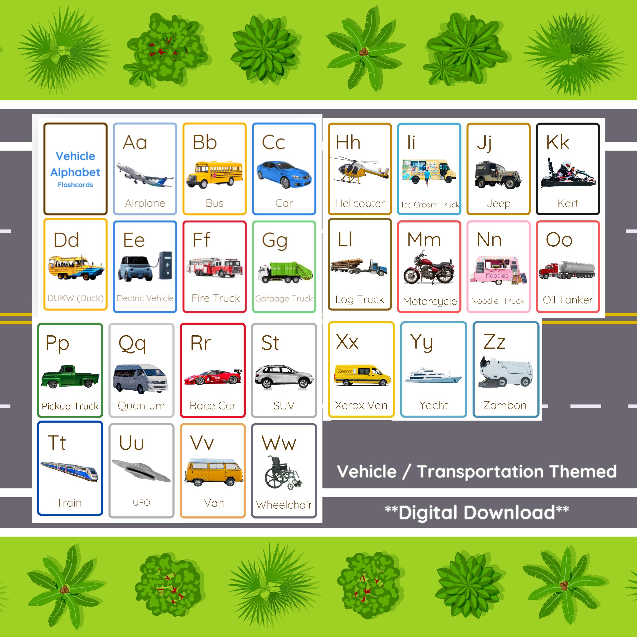 Alphabet Flashcards Printable Vehicles and Transportation ABC ...