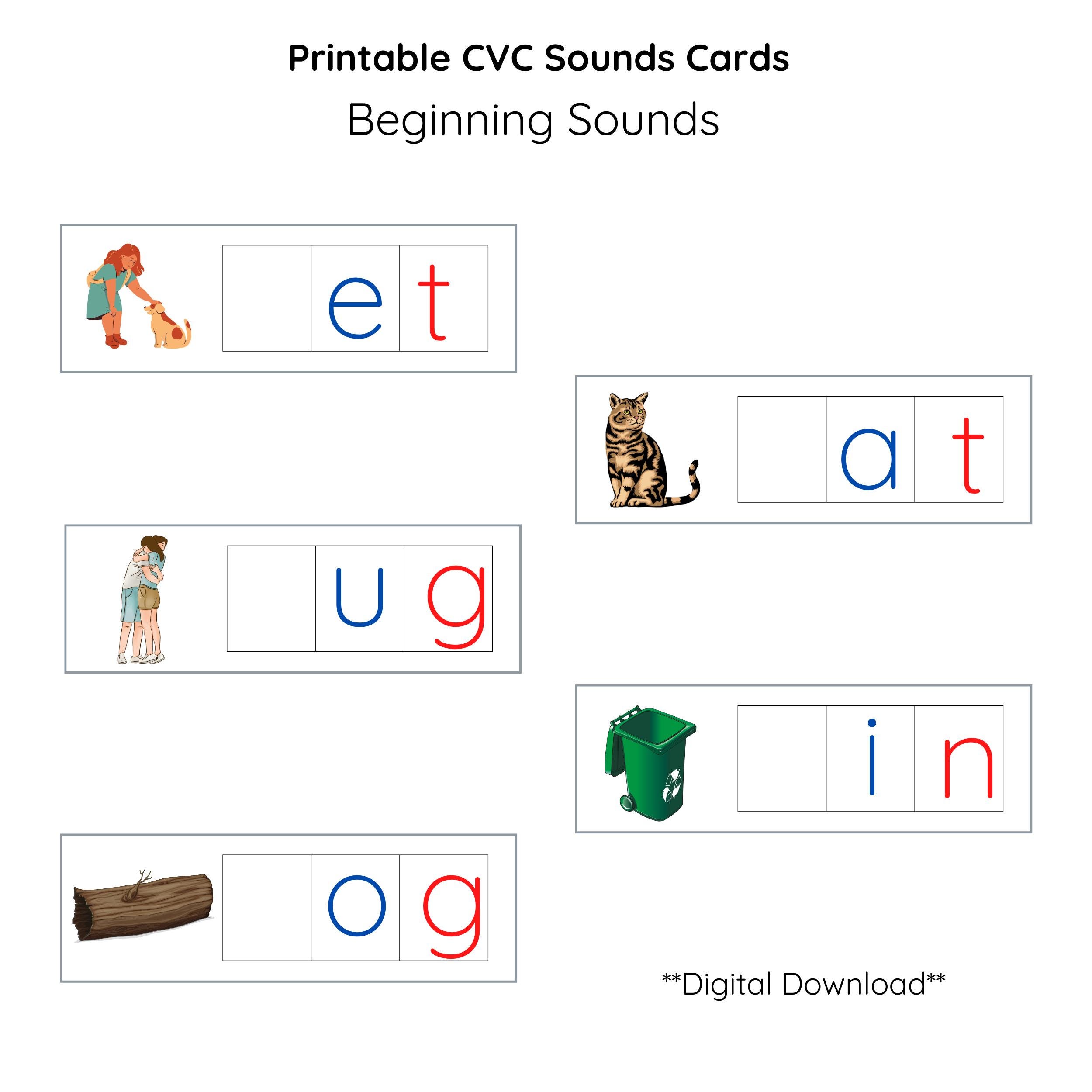 Printable CVC Sounds Cards, Early Literacy Phonics (digital Download ...
