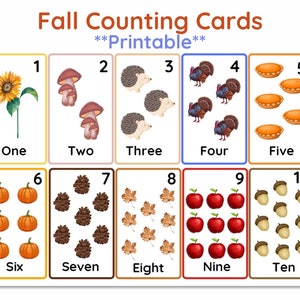 Printable Fall Counting Cards, Printable Flashcards, Early Numeracy ...