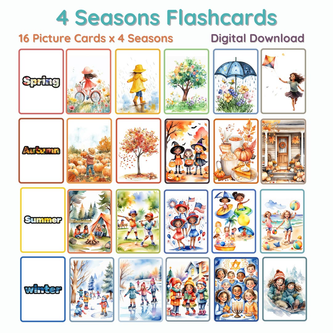 4 Seasons Sorting Flashcards | 64 Picture Cards for Learning | Ideal ...